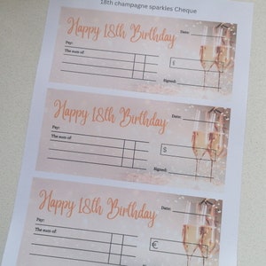 18th Birthday Gift Cheque. Blank Cheque Template for Loved Ones Special ...