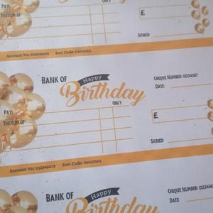 Printable Birthday Cheque. Gift Cheque Template With Gold Balloons ...