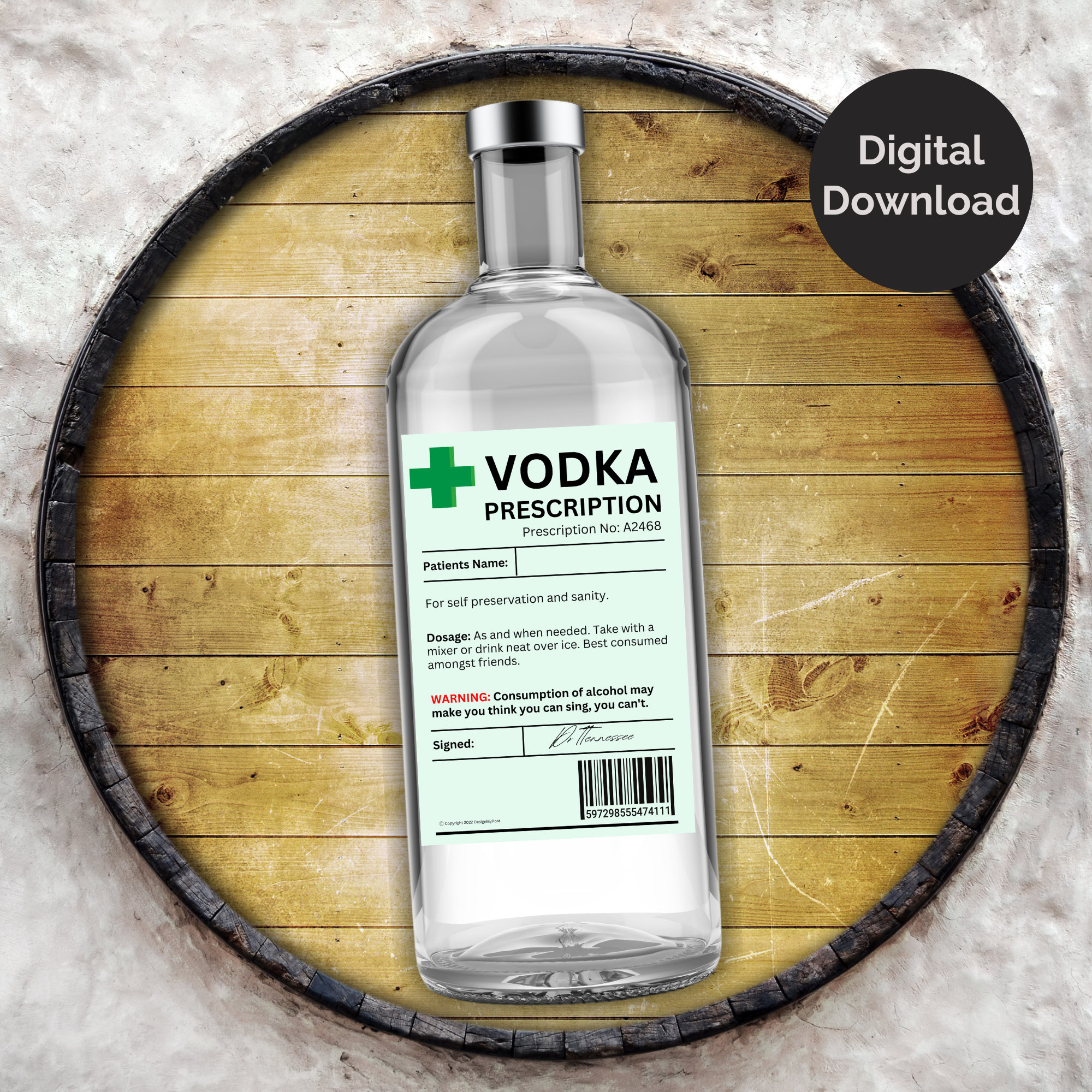 Vodka Prescription Label. Printable Novelty Gift. Funny Gift. Digital ...