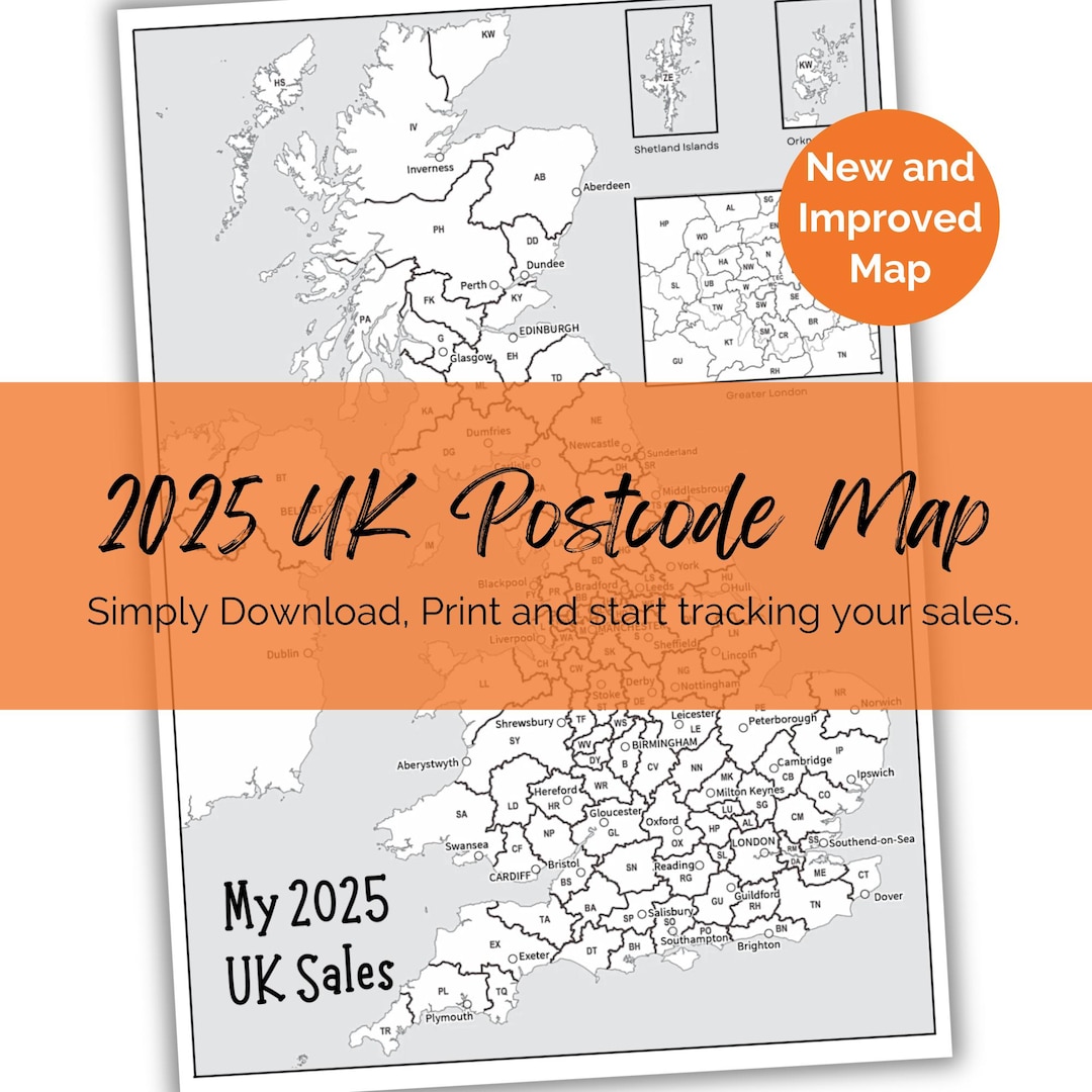2025 UK Sales Postcode Map. Printable Etsy Daily Sales Tracker. A4 ...