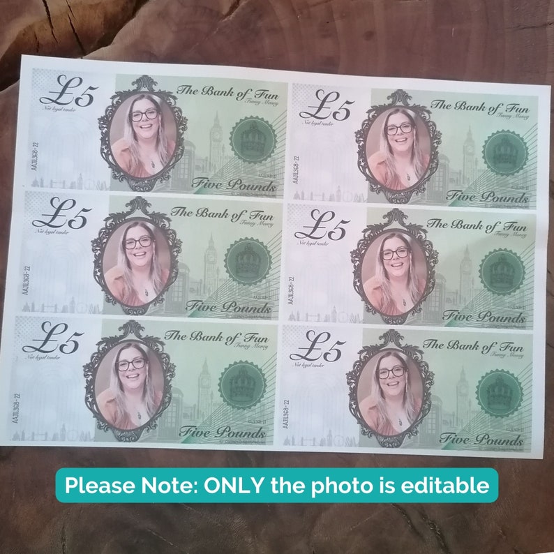 Personalised Face on Money. Funny Printable Play Cash. PDF Template, A4 ...