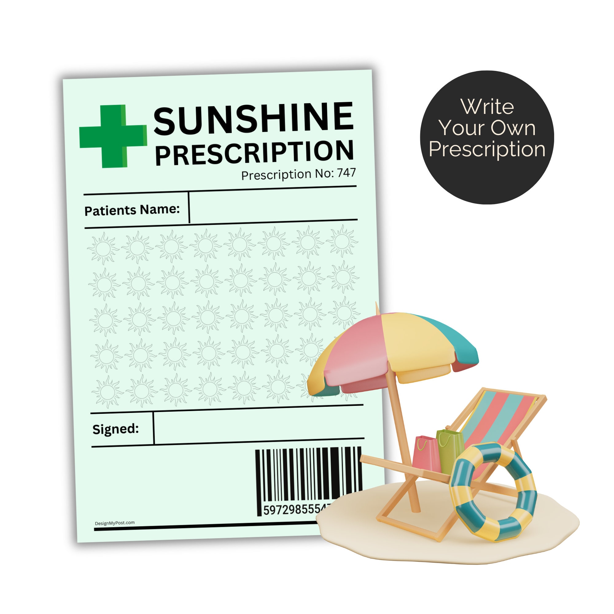 Personalised Prescription for Sunshine. Write Your Own. Printable ...