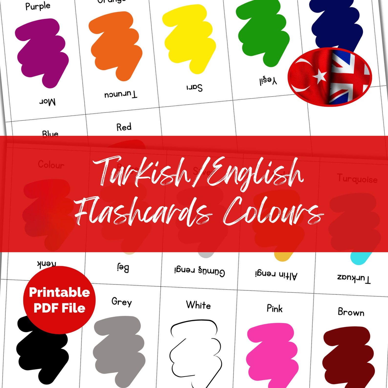 Learn Turkish Colours. Printable Flashcards in English and - Etsy UK