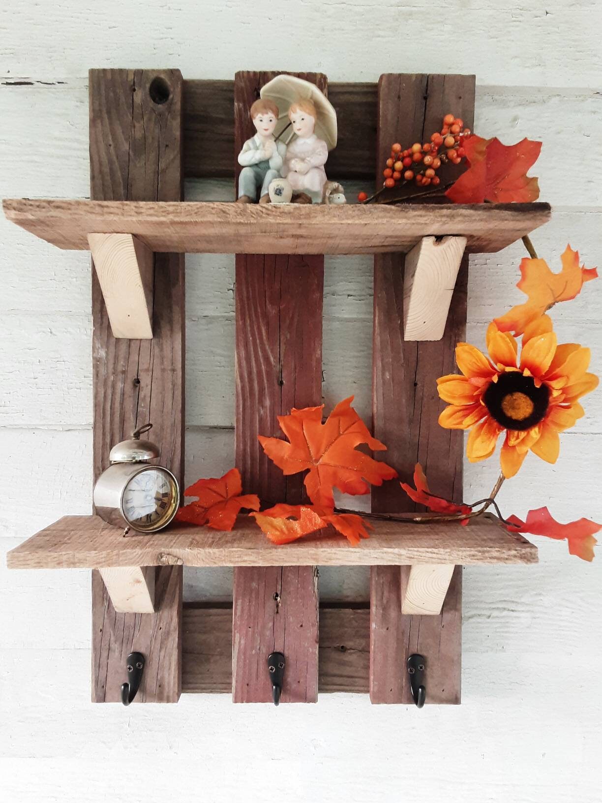 Rustic Reclaimed Pallet Wood Shelf With Hooks - Etsy