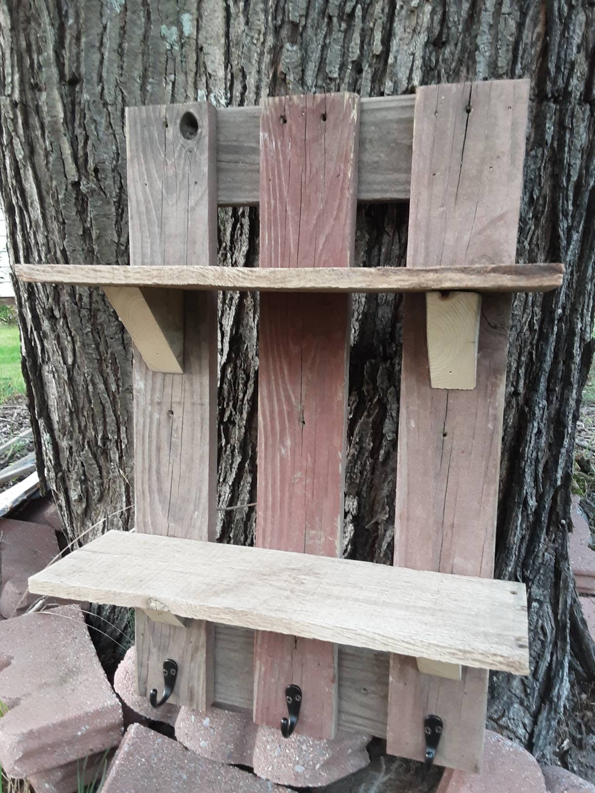 Rustic Reclaimed Pallet Wood Shelf With Hooks - Etsy
