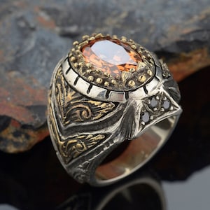 Large Quartz Rings for Men, Quartz Gemstone Man Ring, Sterling Silver ...