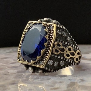 Dark Blue Gem Unique Man Ring, Sterling Silver Antique Mens Ring, His ...