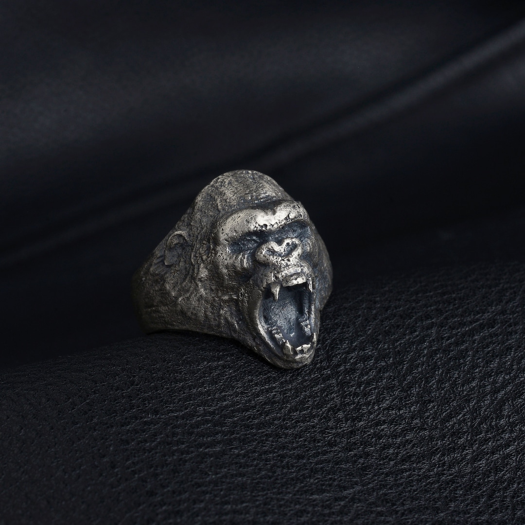 Silver Gorilla Ring, Silver Wild Gorilla Ring, Red-eyed Gorilla Ring ...