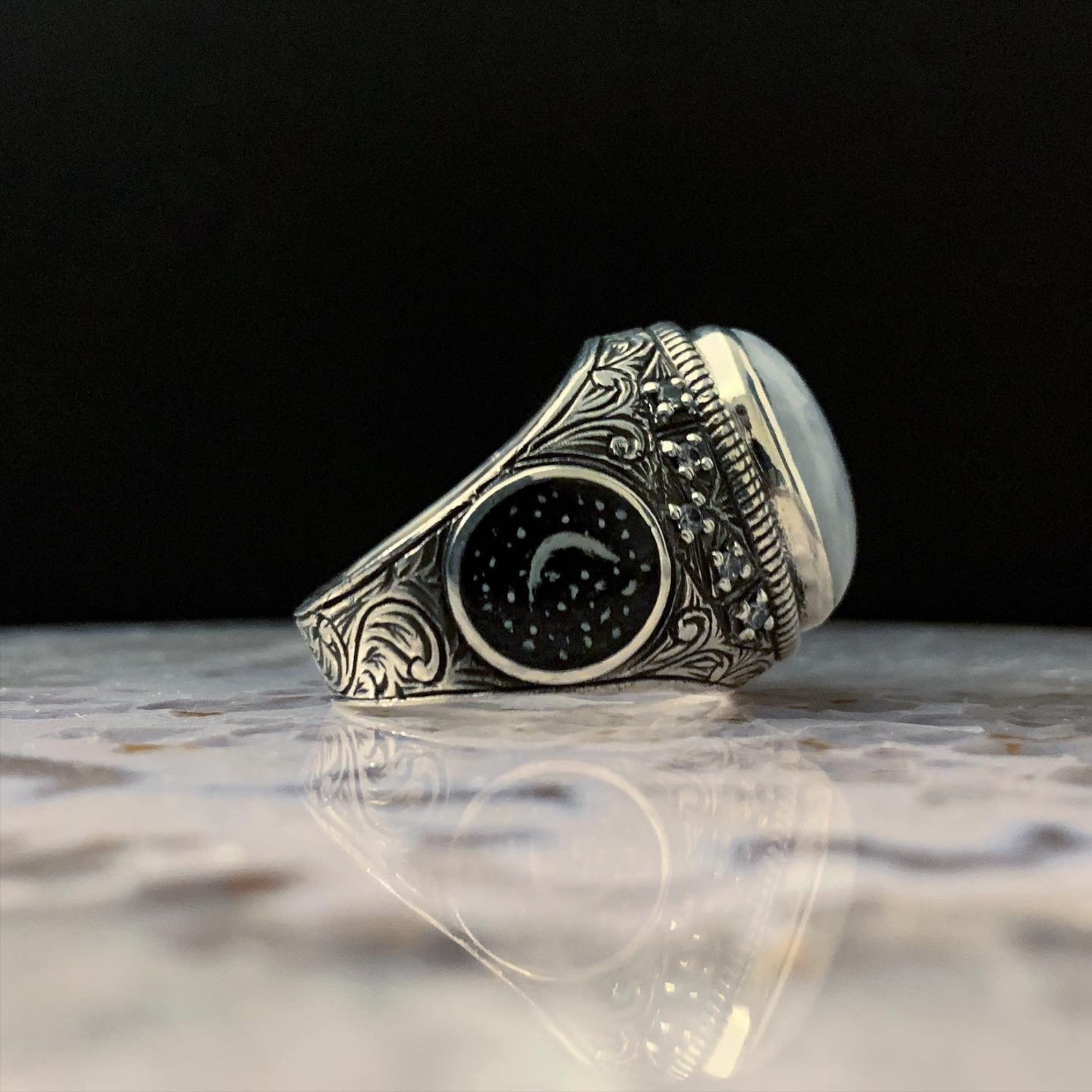Moonstone Rings for Men, Hand-painted Man Ring,sterling Silver Unique ...