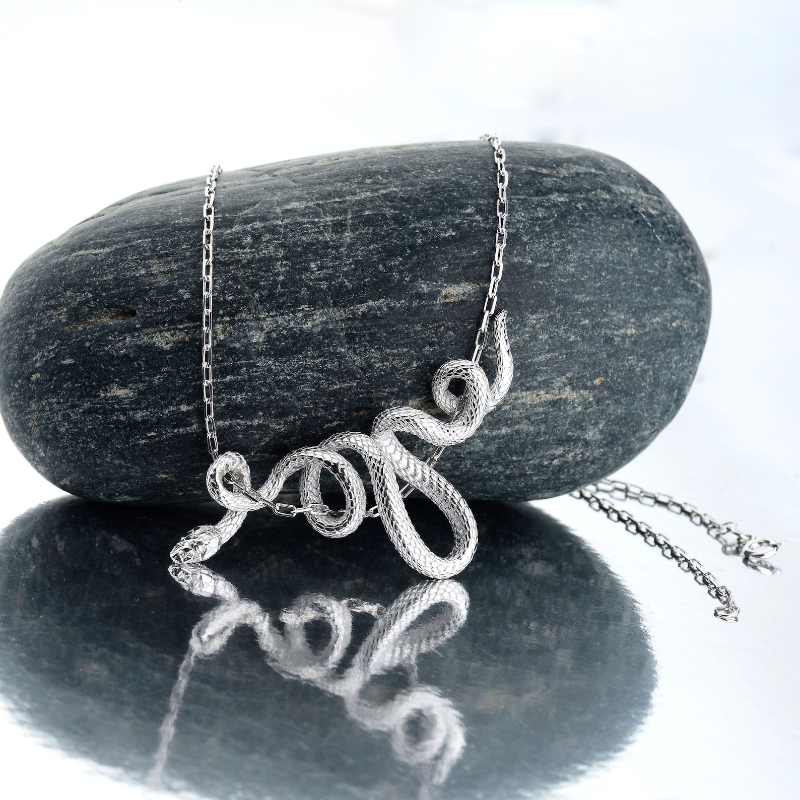 Sterling Silver Snake Necklace, Sepent Pendant Necklace, Silver Serpent ...