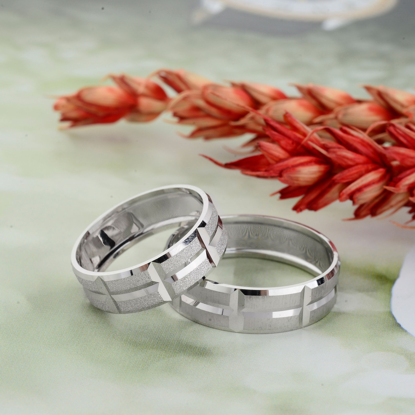 Silver Wedding Bands Set Couple Rings Traditional Wedding - Etsy