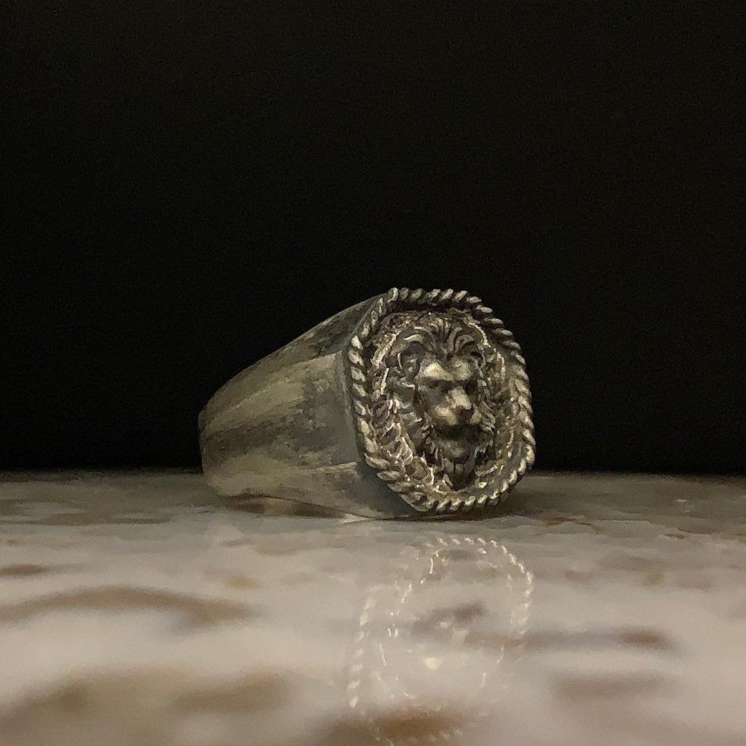 Silver Man Ring, Lion Men's Ring, Handmade Sterling Silver Lion Signet ...