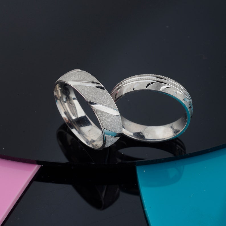Silver Wedding Band silver Wedding Bands Set Couple Rings - Etsy