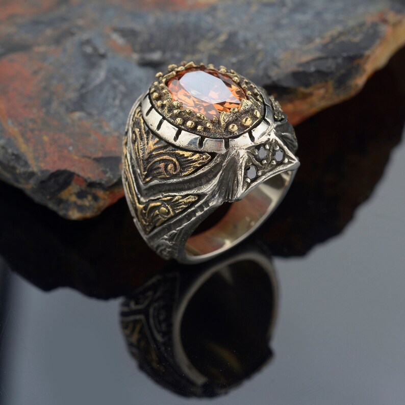 Large Quartz Rings for Men, Quartz Gemstone Man Ring, Sterling Silver ...