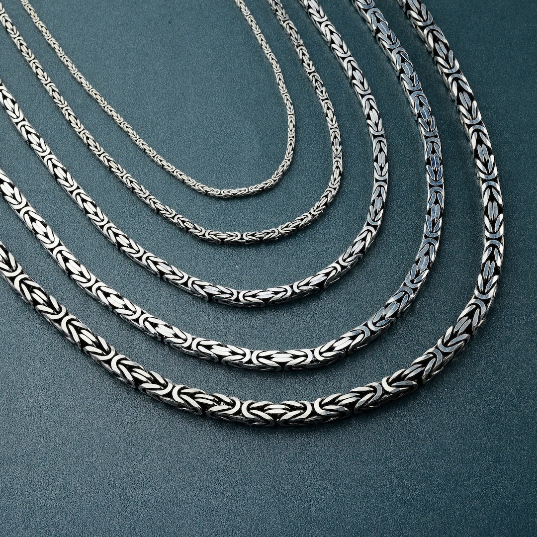 925 Sterling Silver Byzantine Chain Necklace, Mens Bali Byzantine Chain ...