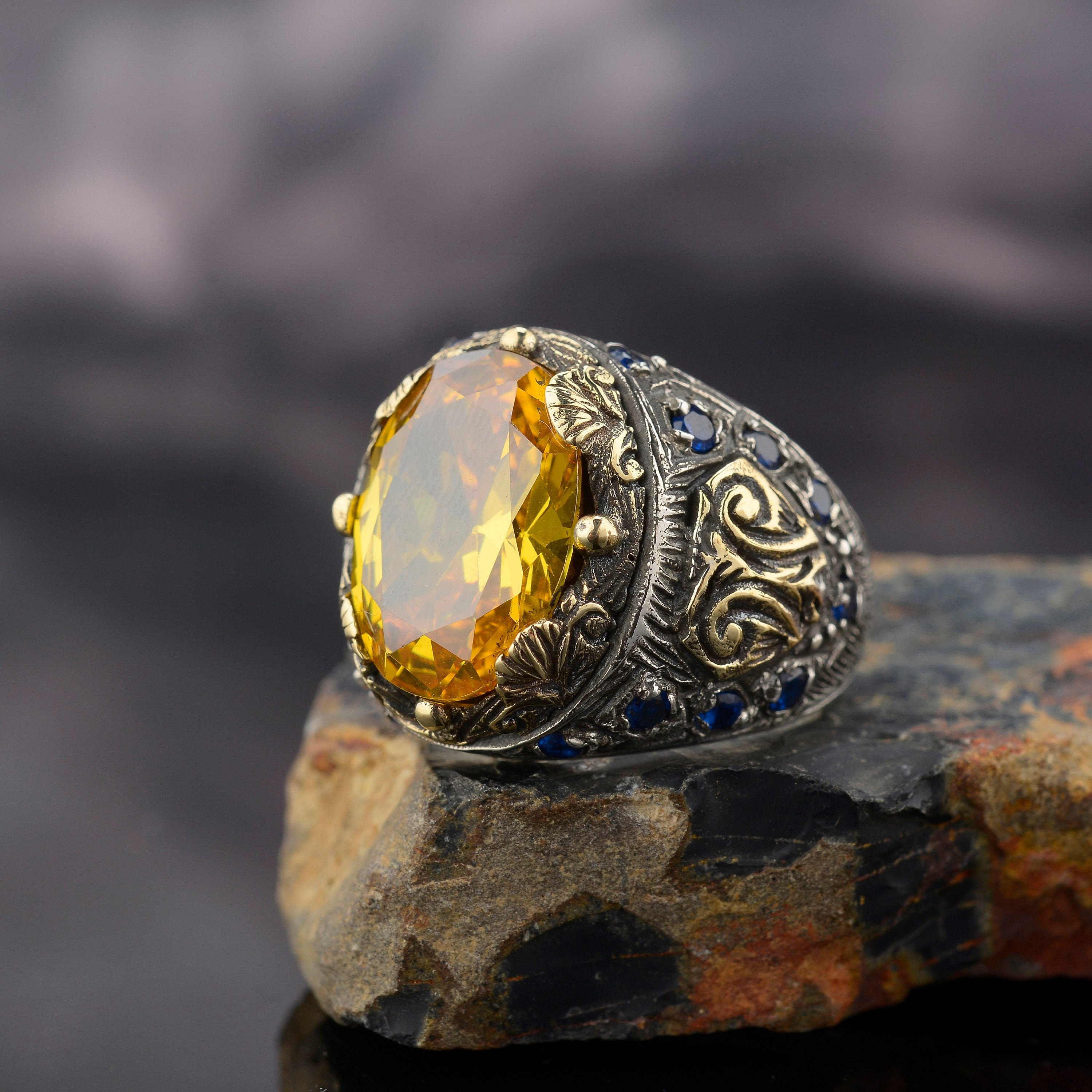 Rings for Men, Citrine Gemstone Man Ring, Sterling Silver Men Ring ...