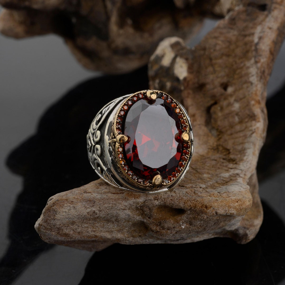 Red Ruby Mens Ring, 925k Sterling Silver Mens Ring, Silver Wedding Mens ...