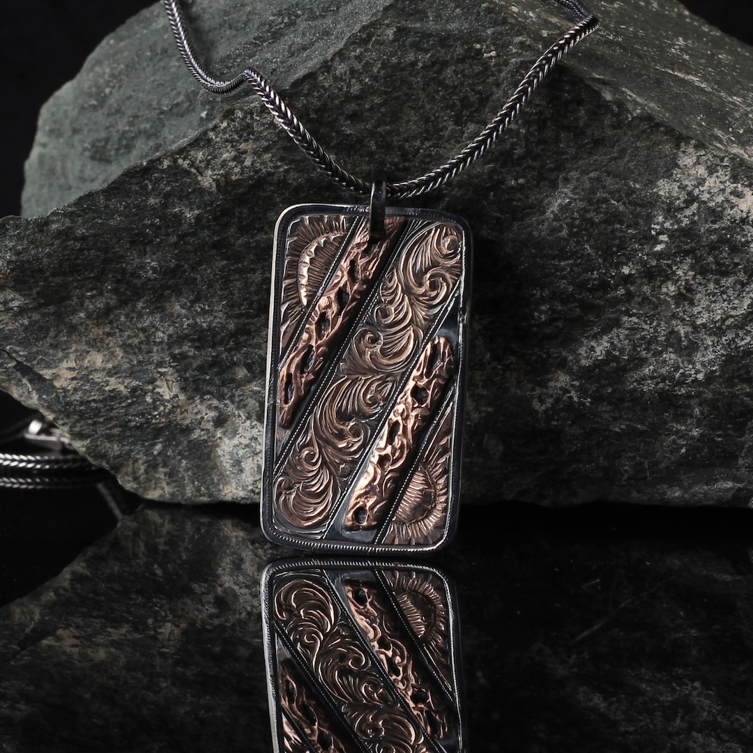 Man Necklace and Chain, Oxidized Man Pendant Necklace, Sterling Silver ...