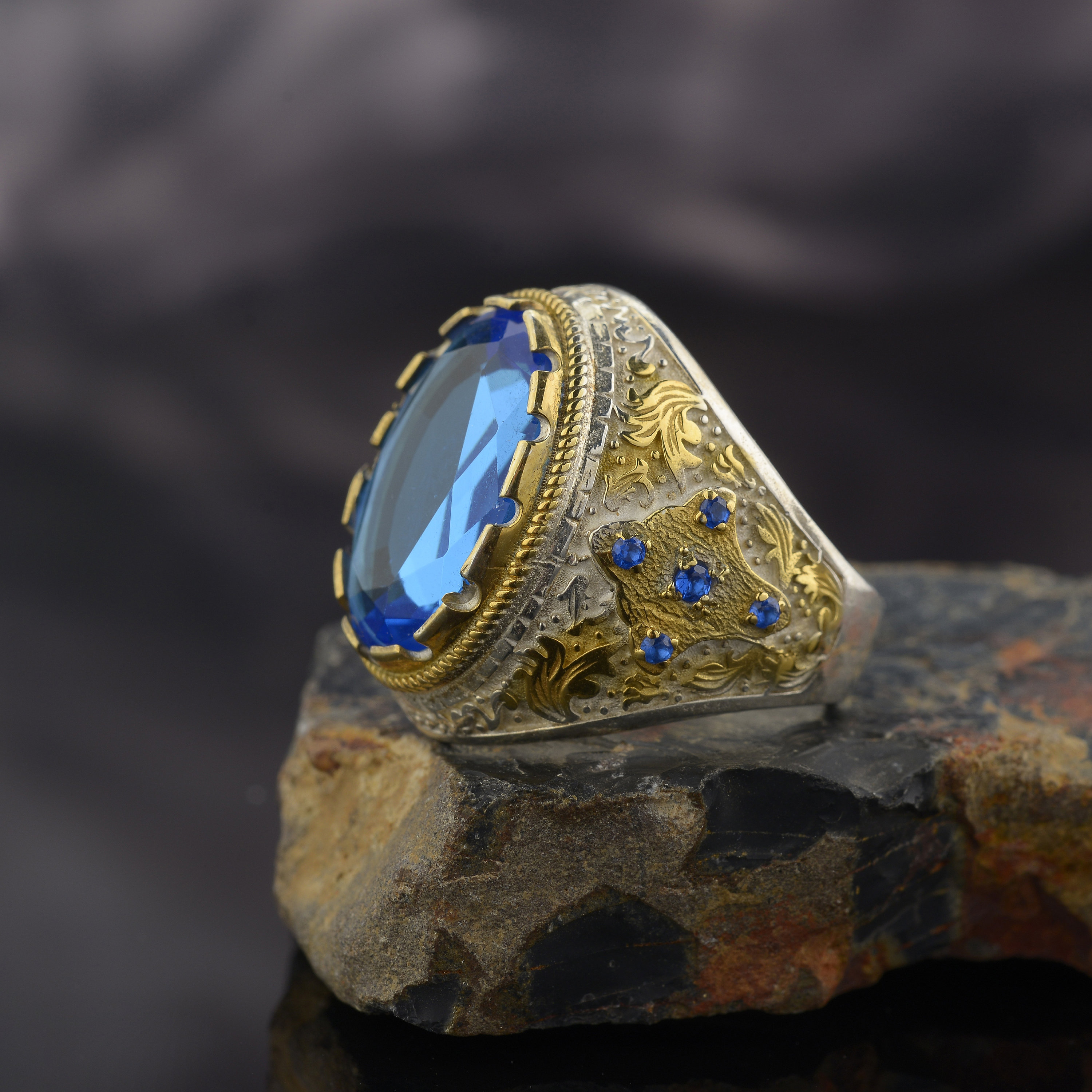 Blue Topaz Gemstone Men Ring Silver Rings for Men Sterling - Etsy