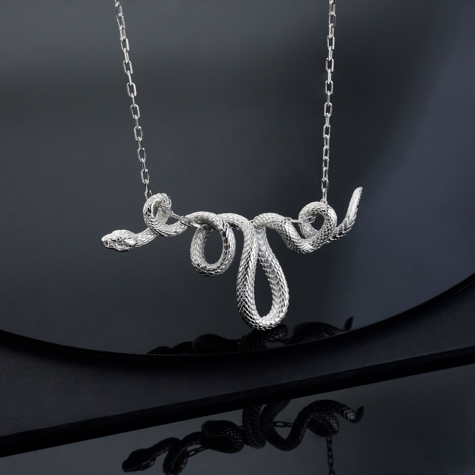 Sterling Silver Snake Necklace, Sepent Pendant Necklace, Silver Serpent ...