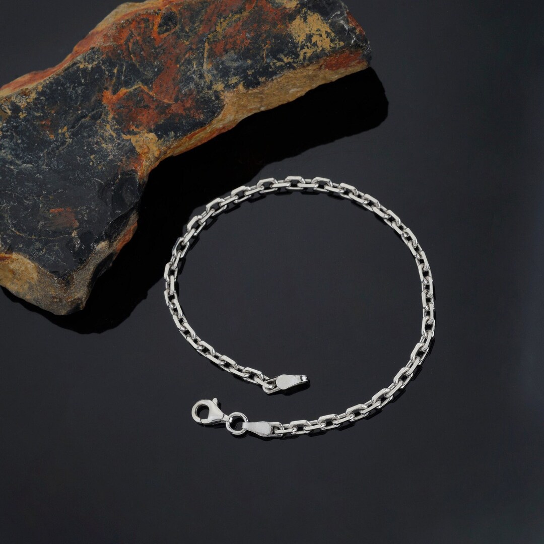 Sterling Silver Mens Bracelet, Solid Silver 925k Cable Chain Bracelet ...