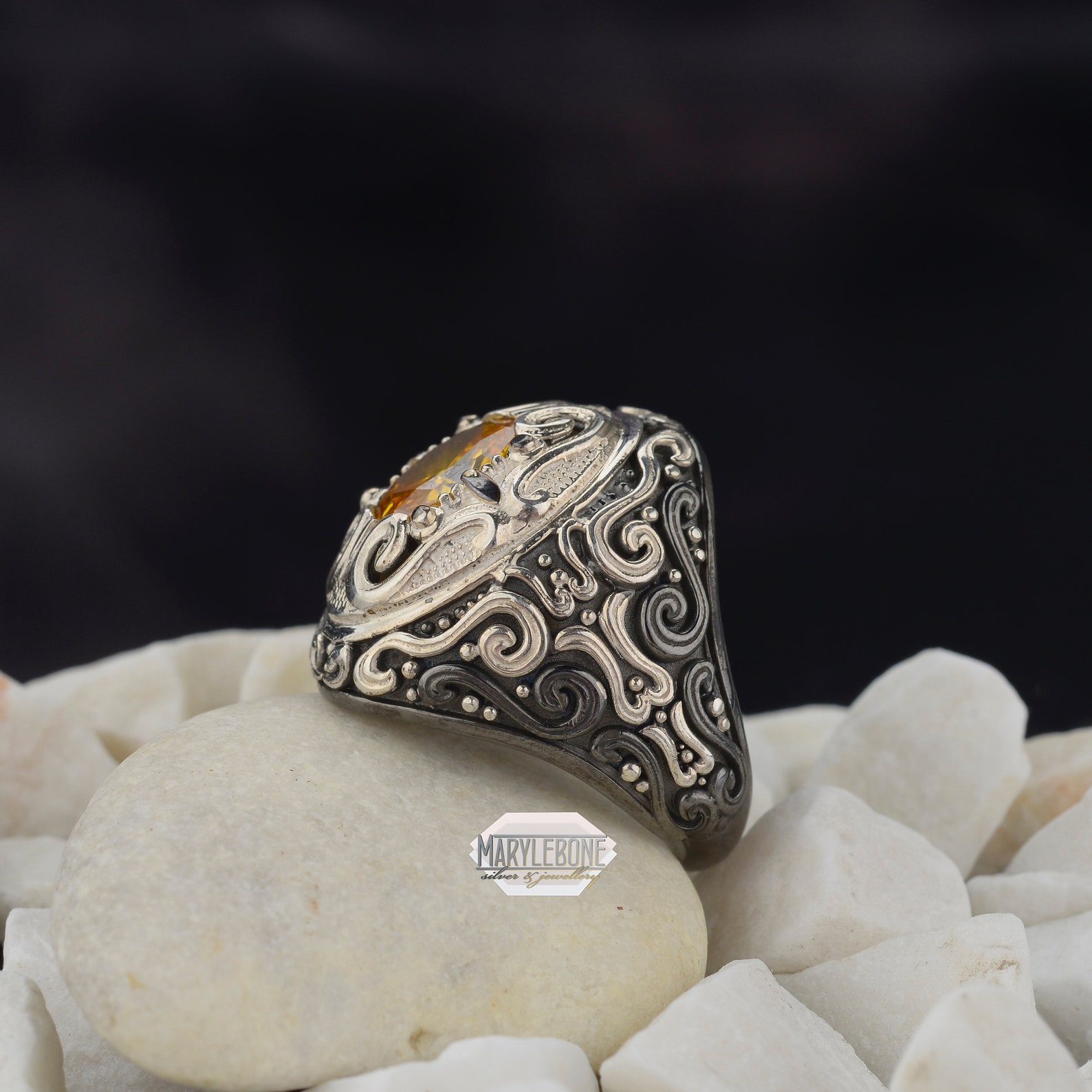 Silver Rings Mens Ring, Citrine Gemstone Man Ring, Sterling Silver Men ...