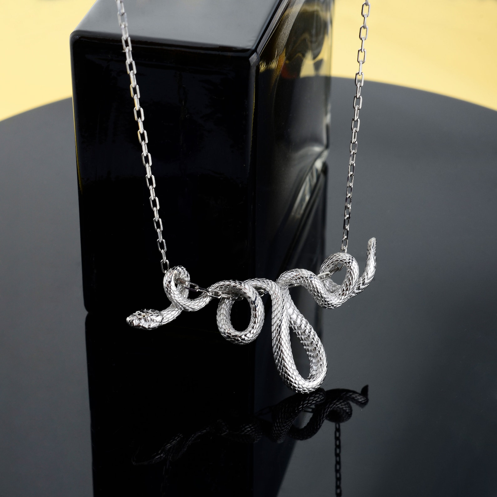 Sterling Silver Snake Necklace, Sepent Pendant Necklace, Silver Serpent ...