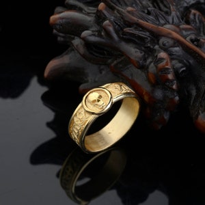 Skull Band Ring, Sterling Silver Handmade Mens Ring, Oksidized Signet ...