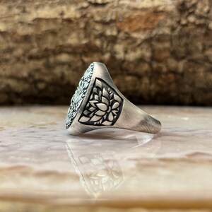 Oxidized Lotus Flower Mens Ring, Lotus Ring, Japanese Kanji Ornamental ...