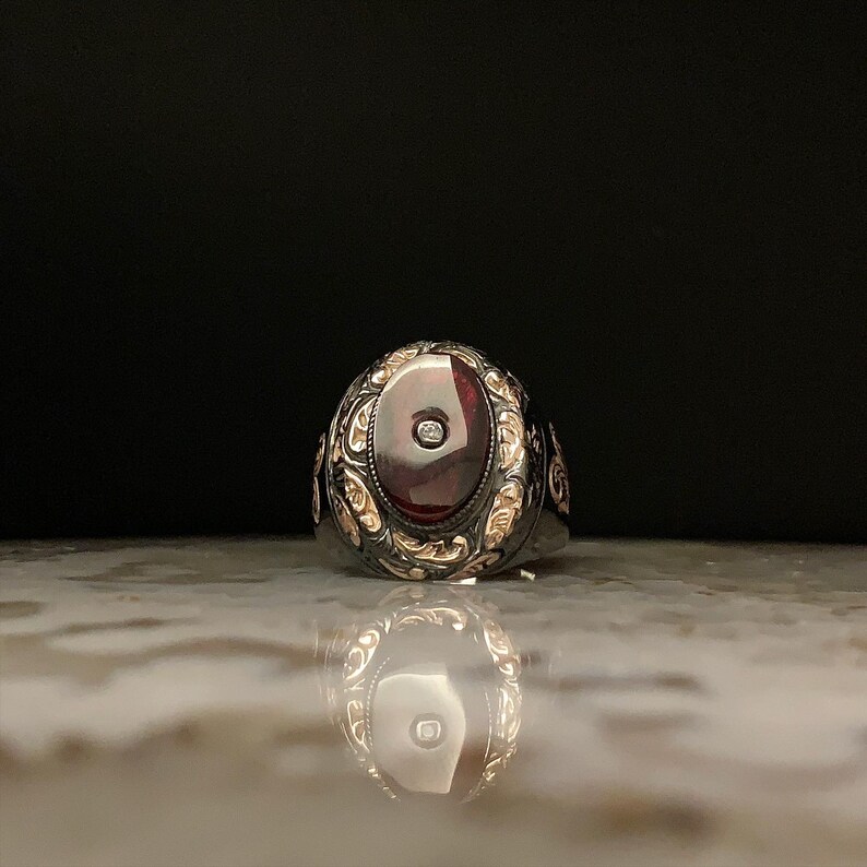 Red Amber Ring Men Sterling Silver Gemstone Ringman Handmade | Etsy