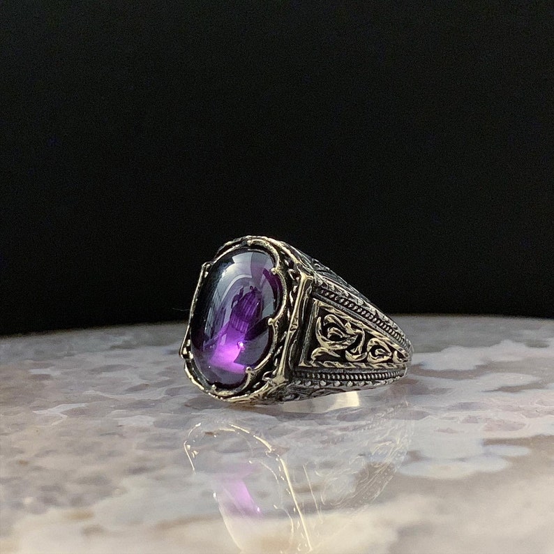 Amethyst Man Ring Gemstone Handmade Mens Ring Antique Ring - Etsy