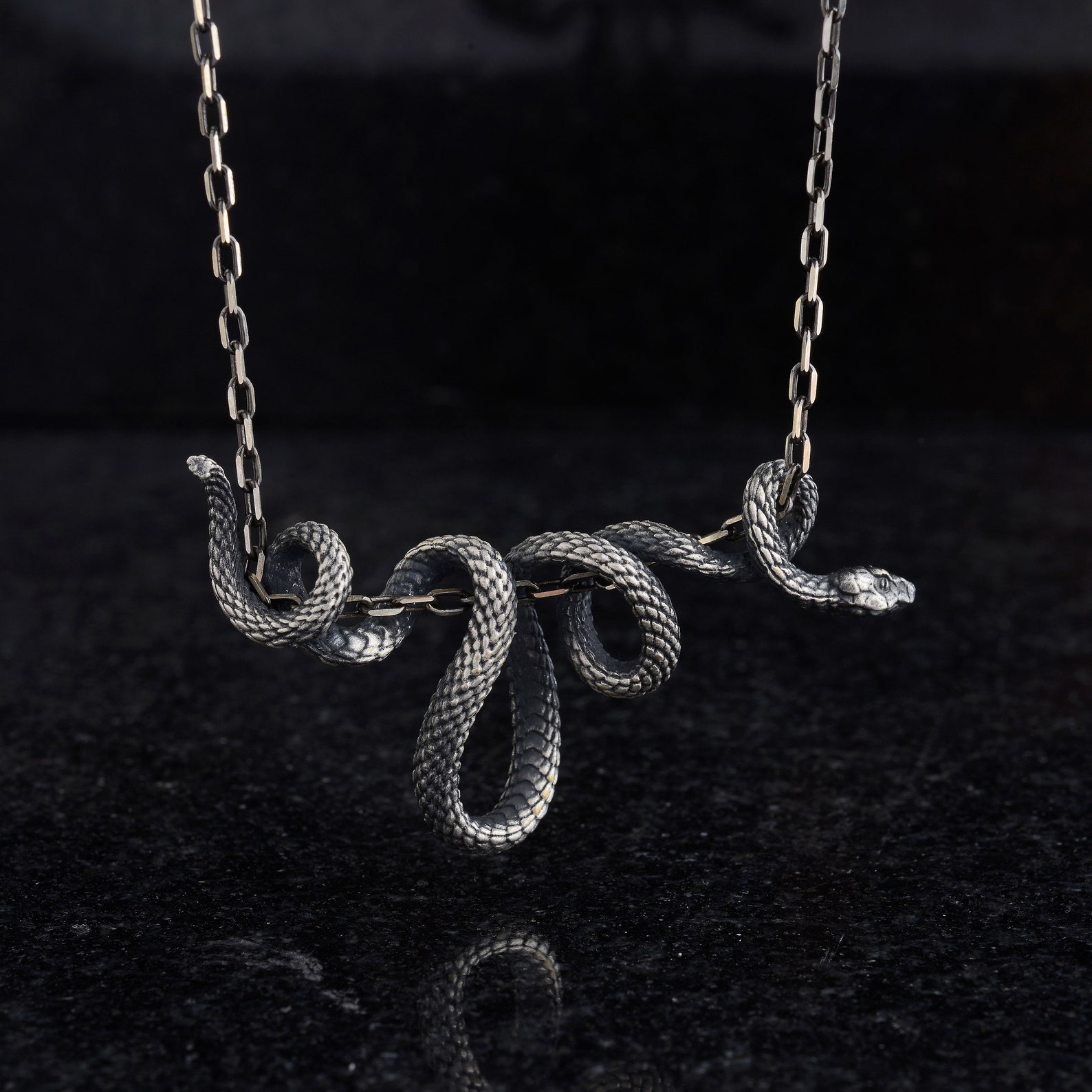 Sterling Silver Snake Necklace, Sepent Pendant Necklace, Silver Serpent ...
