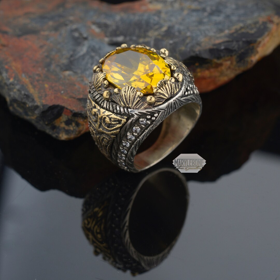 Man Ring, Citrine Gemstone Man Ring, Sterling Silver Men Ring, Antique ...