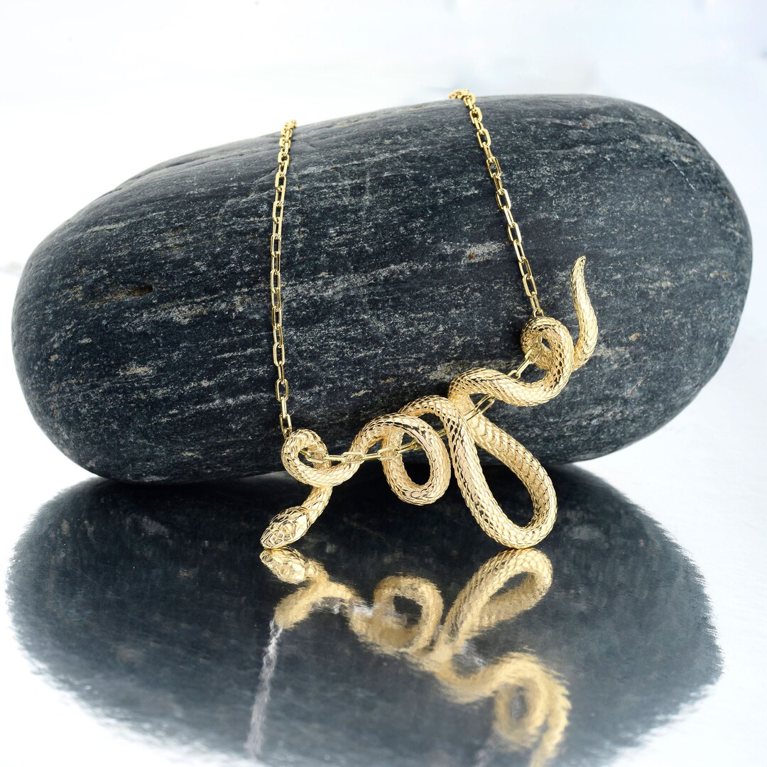 Gold Plated Snake Necklace, Silver Sepent Necklace, Silver Serpent ...