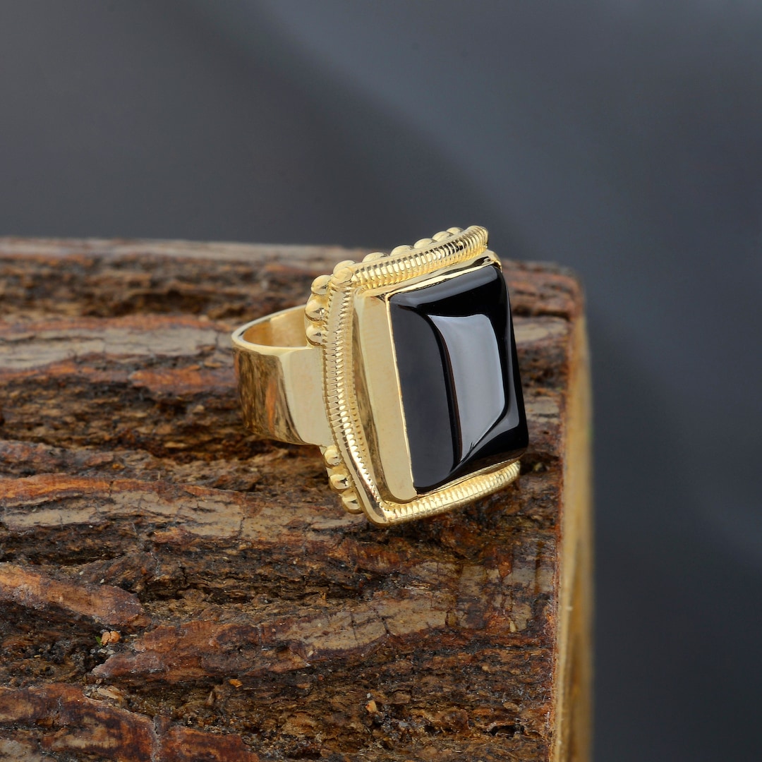 10k Gold Lucifer Ring, Black Onyx Gemstone Ring,gold Ring for Men ...