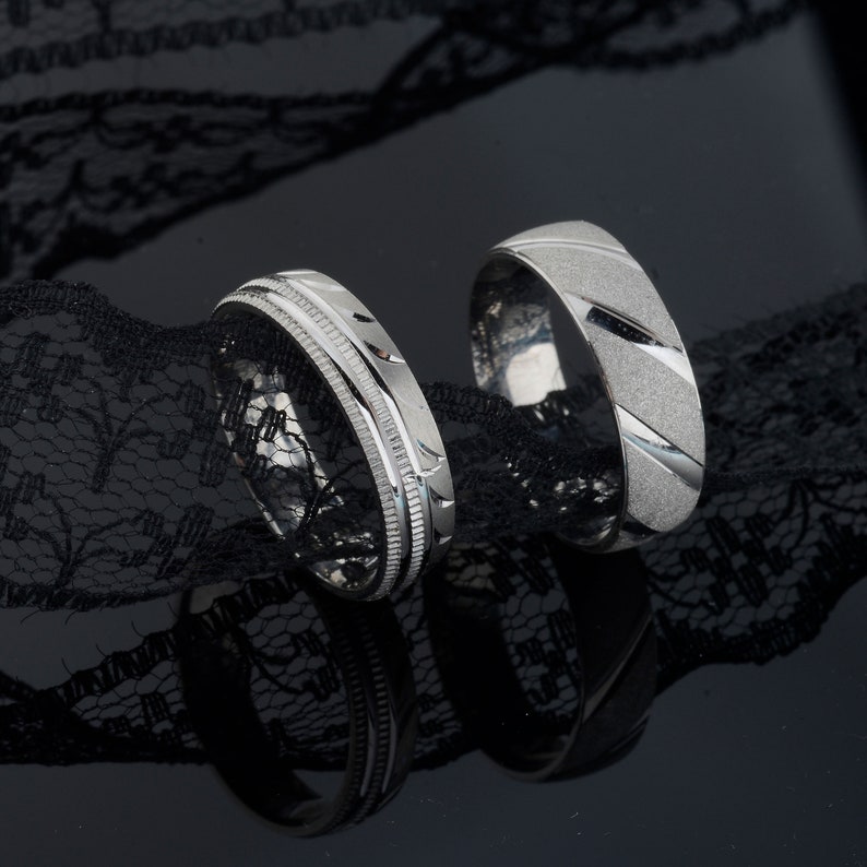 Silver Wedding Band silver Wedding Bands Set Couple Rings - Etsy