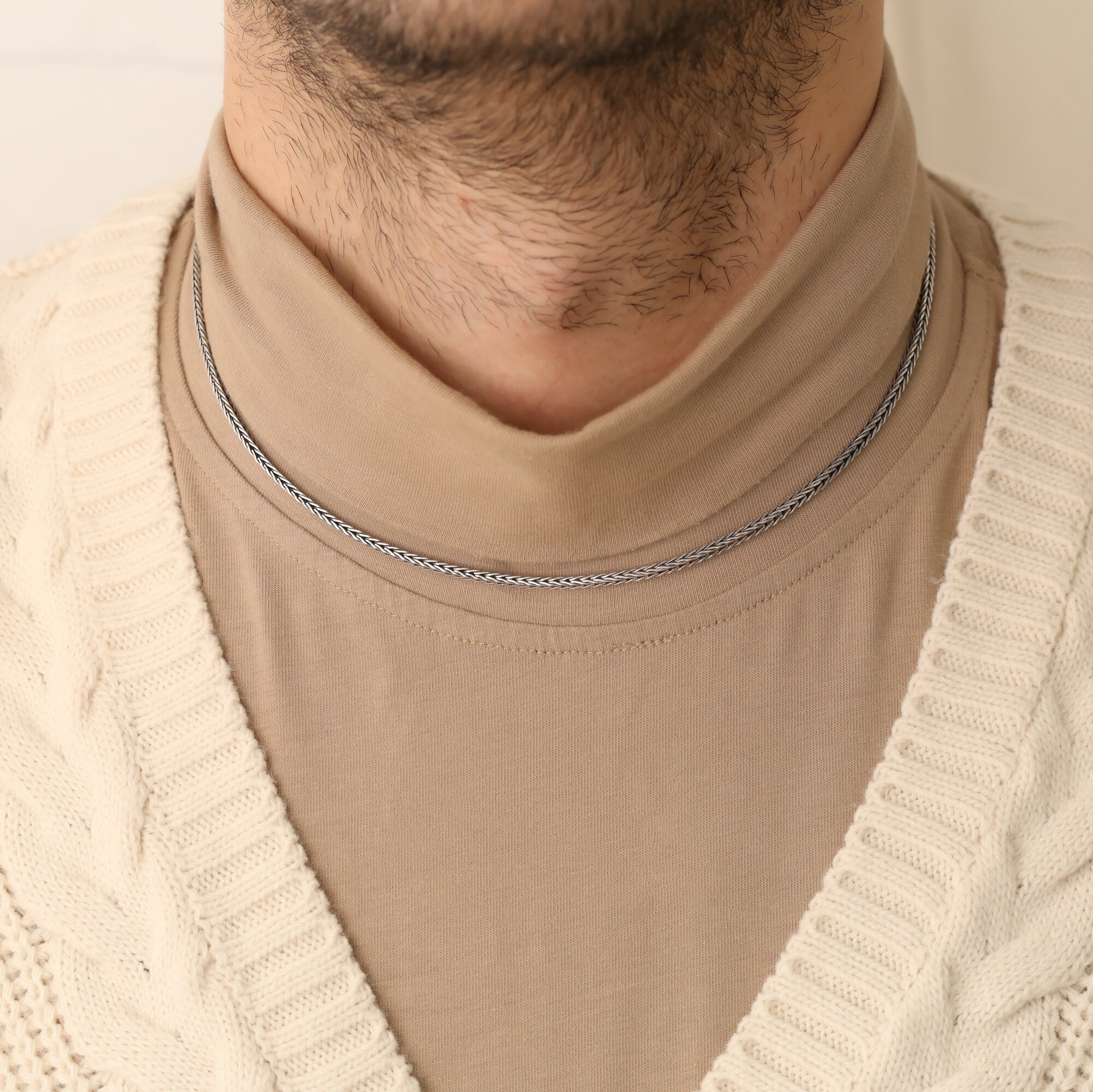 Oxidized Sterling Silver Viking Foxtail Chain Necklace for Men - Etsy