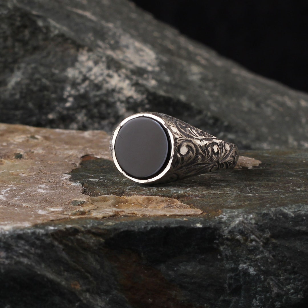 Black Onyx Pinky Ring, Sterling Silver Black Onyx Ring, Mens Ring ...