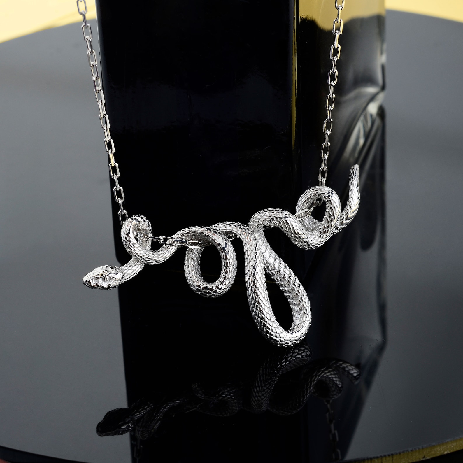 Sterling Silver Snake Necklace, Sepent Pendant Necklace, Silver Serpent ...