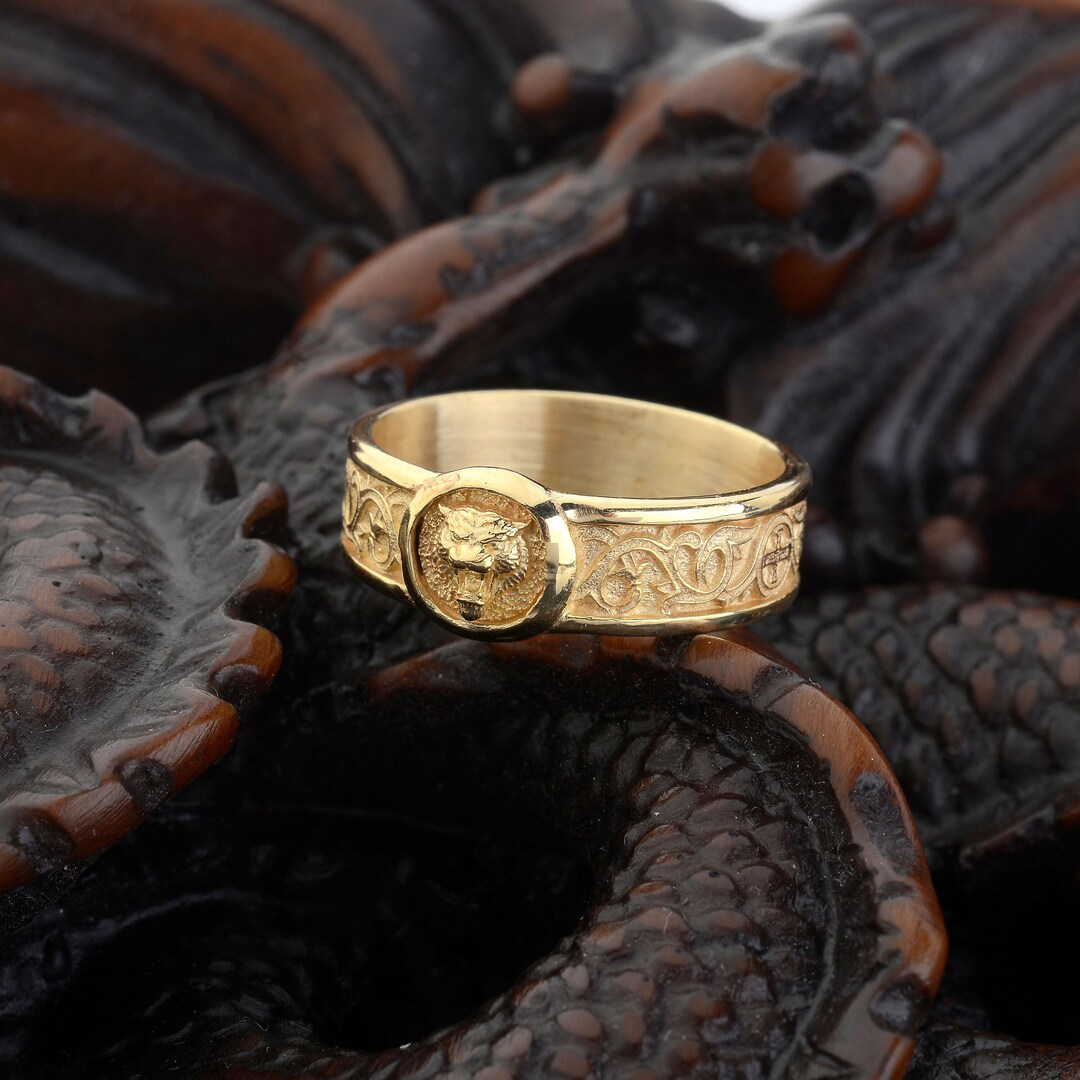 10k Gold Tiger Weddig Ring, Solid Gold Engagement Ring, Lily & Cross ...