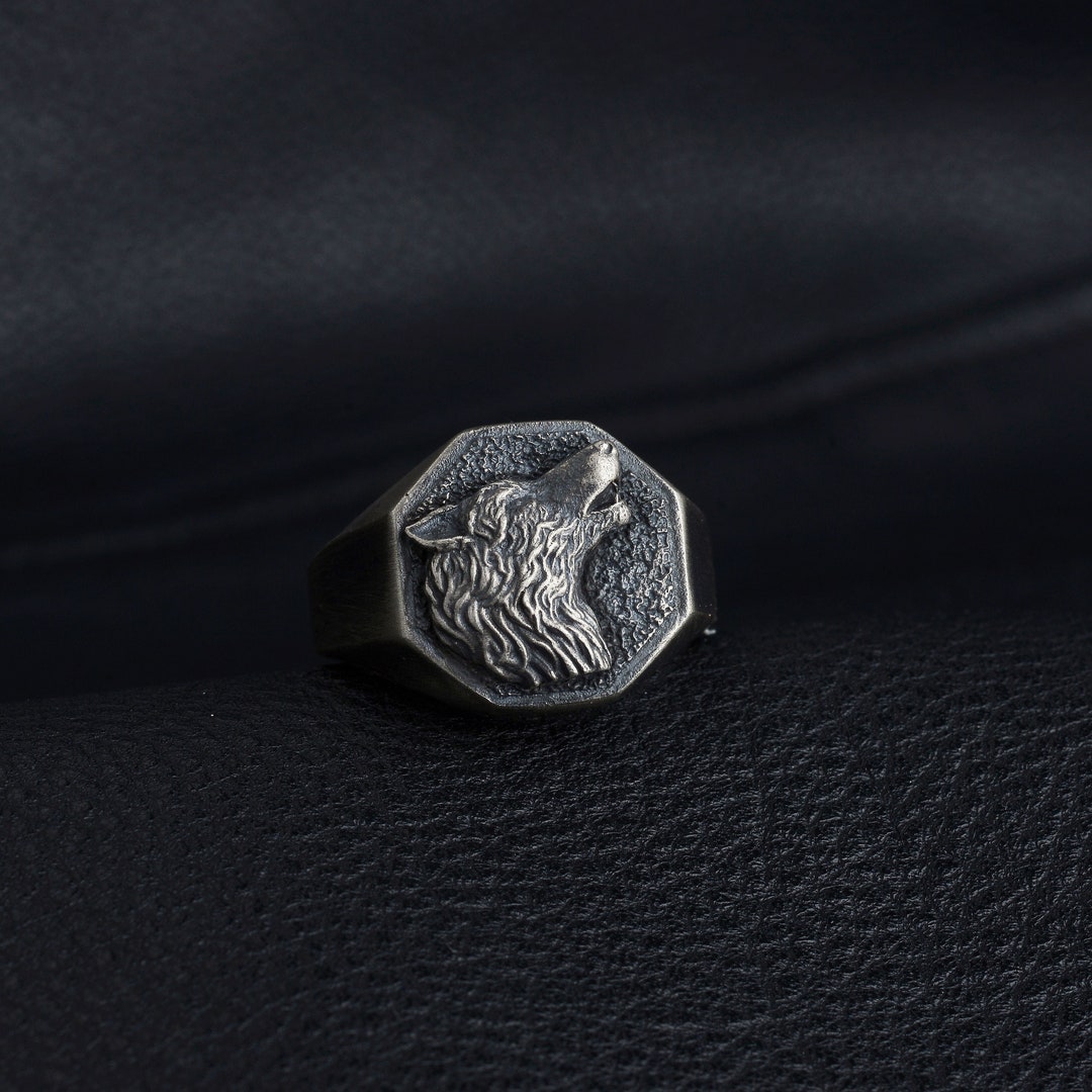Sterling Silver Wolf Signet Ring, Gothic Style Wolf Ring,biker Ring ...