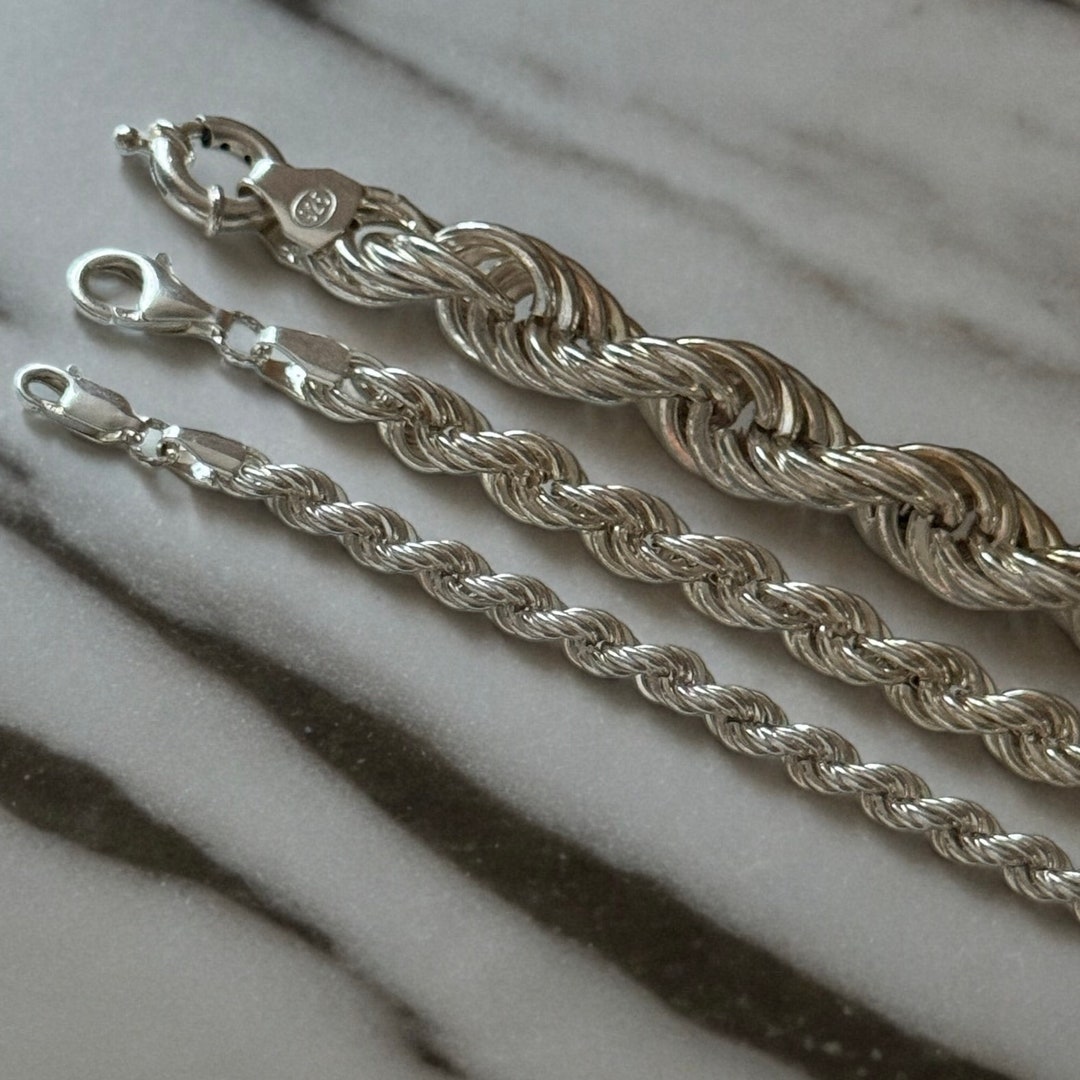 925 Sterling Silver Rope Chain Bracelet, Handmade Silver Rope Chain ...