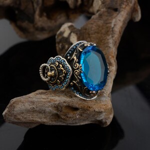 Blue Sapphire Mens Ring, Alpha Men Ring, Sterling Silver Gemstone Ring ...