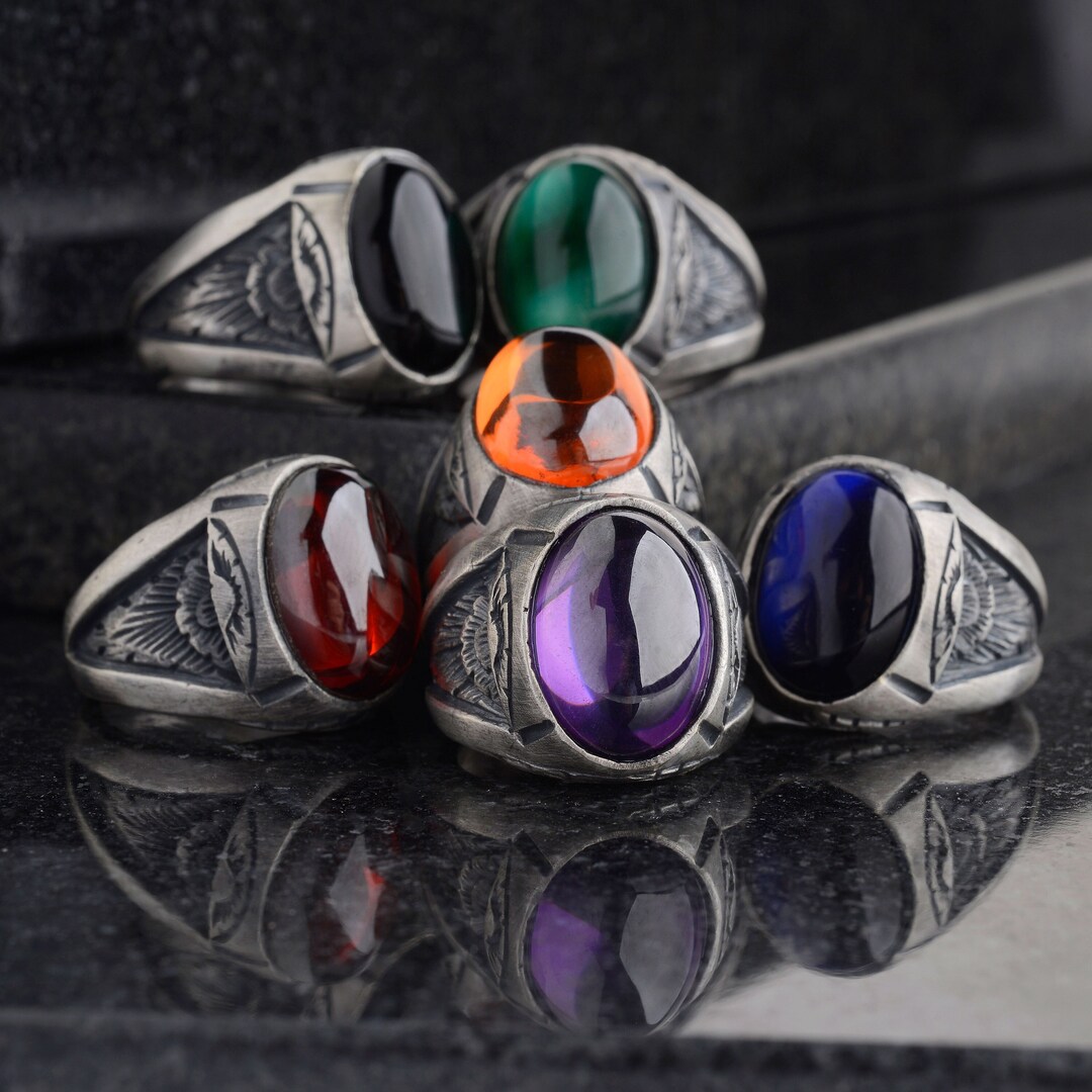Oxidized Bronze Gemstone Mens Ring: Handmade Vintage Style - Etsy