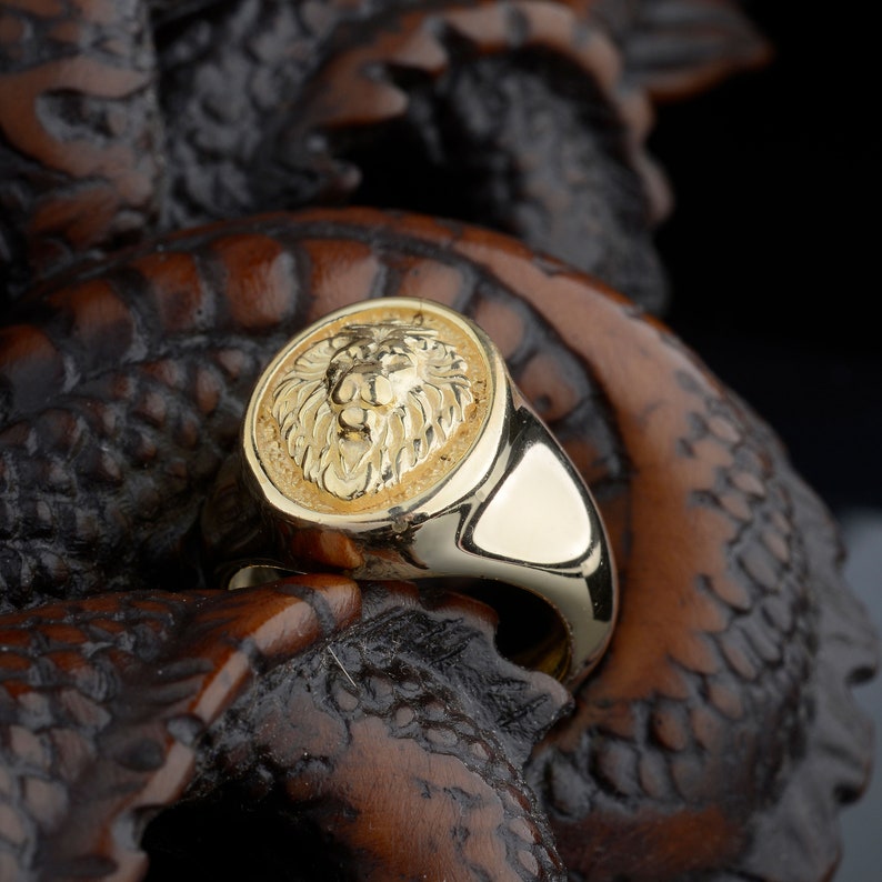 10K Gold Lion Mens Ring, Lion Gold Jewelry, Lion Zodiac Gift ...
