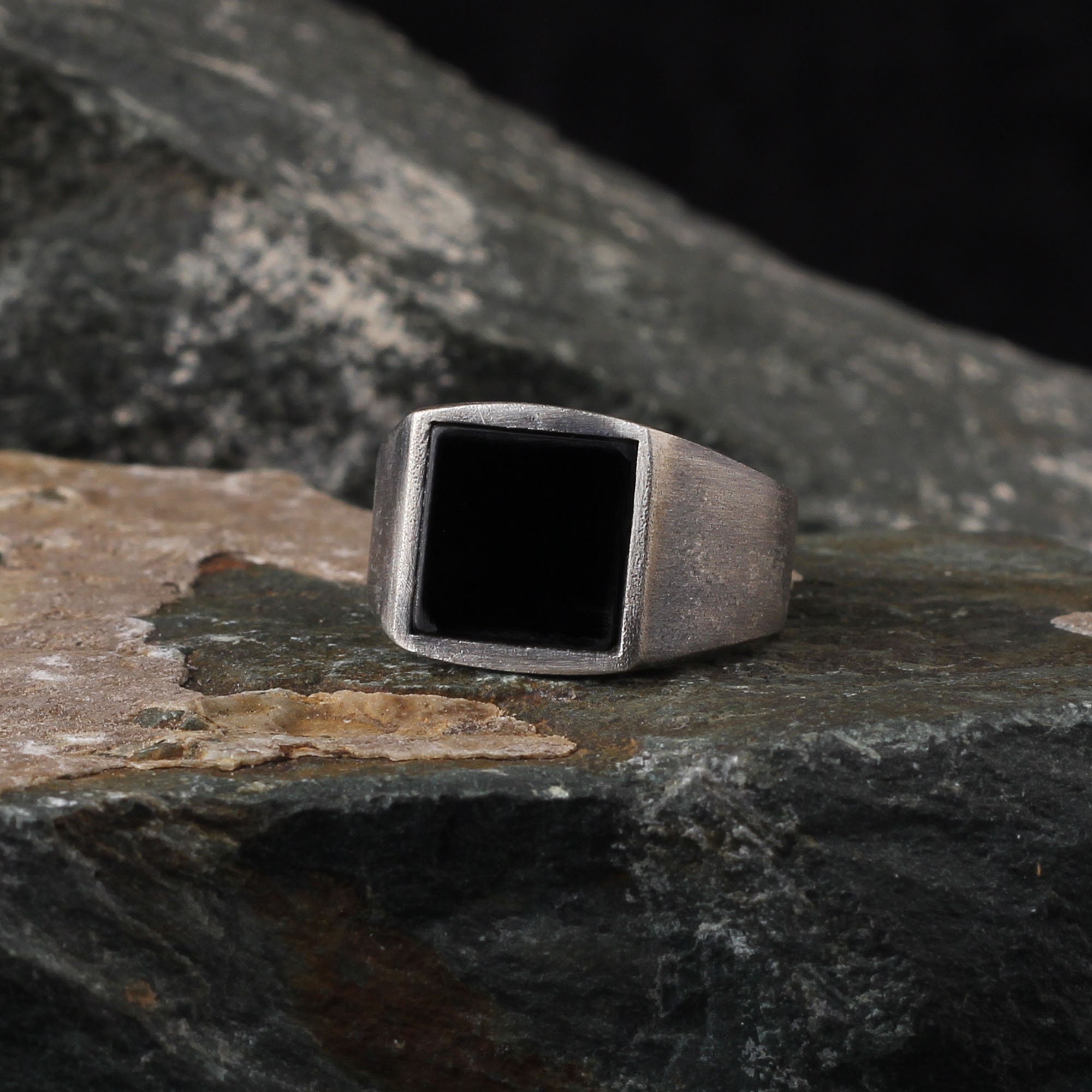 Black Onyx Ring Sterling Silver Black Square Onyx Ring Mens | Etsy