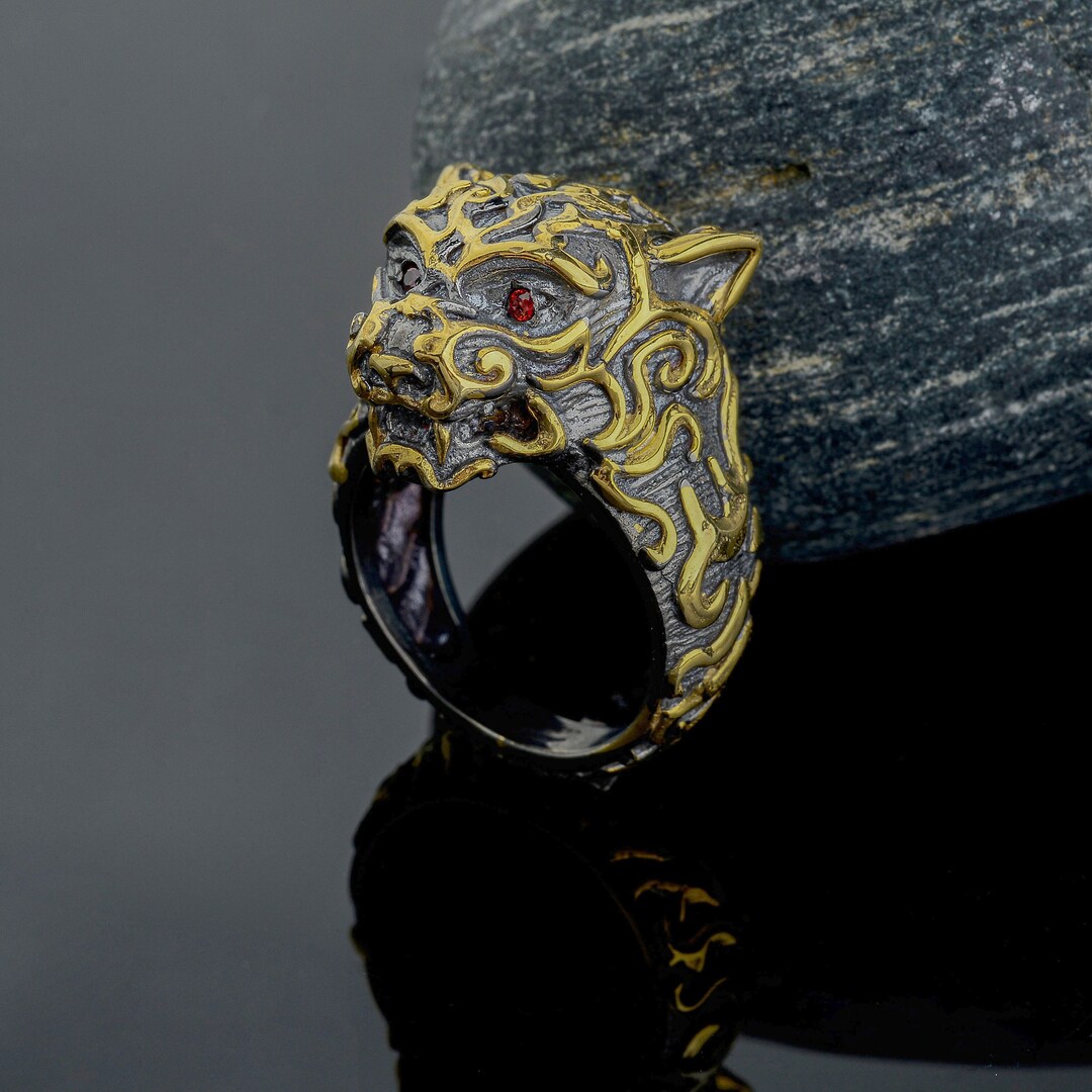Sterling Silver 925 Asian Tiger Ring, Biker Ring, Silver Tiger Ring ...