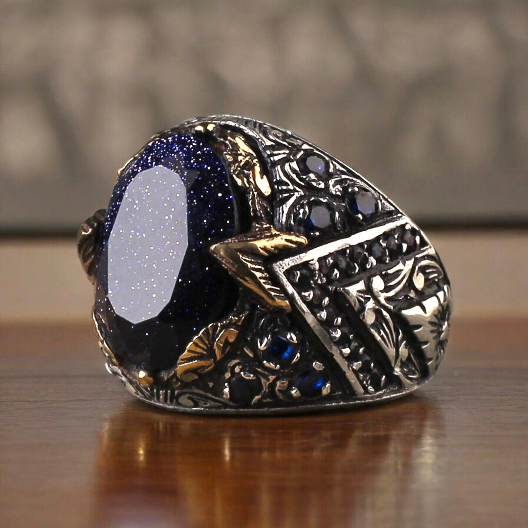 Blue Sandstone Ring, Gemstone Handmade Father Ring, Unique Gemstone ...