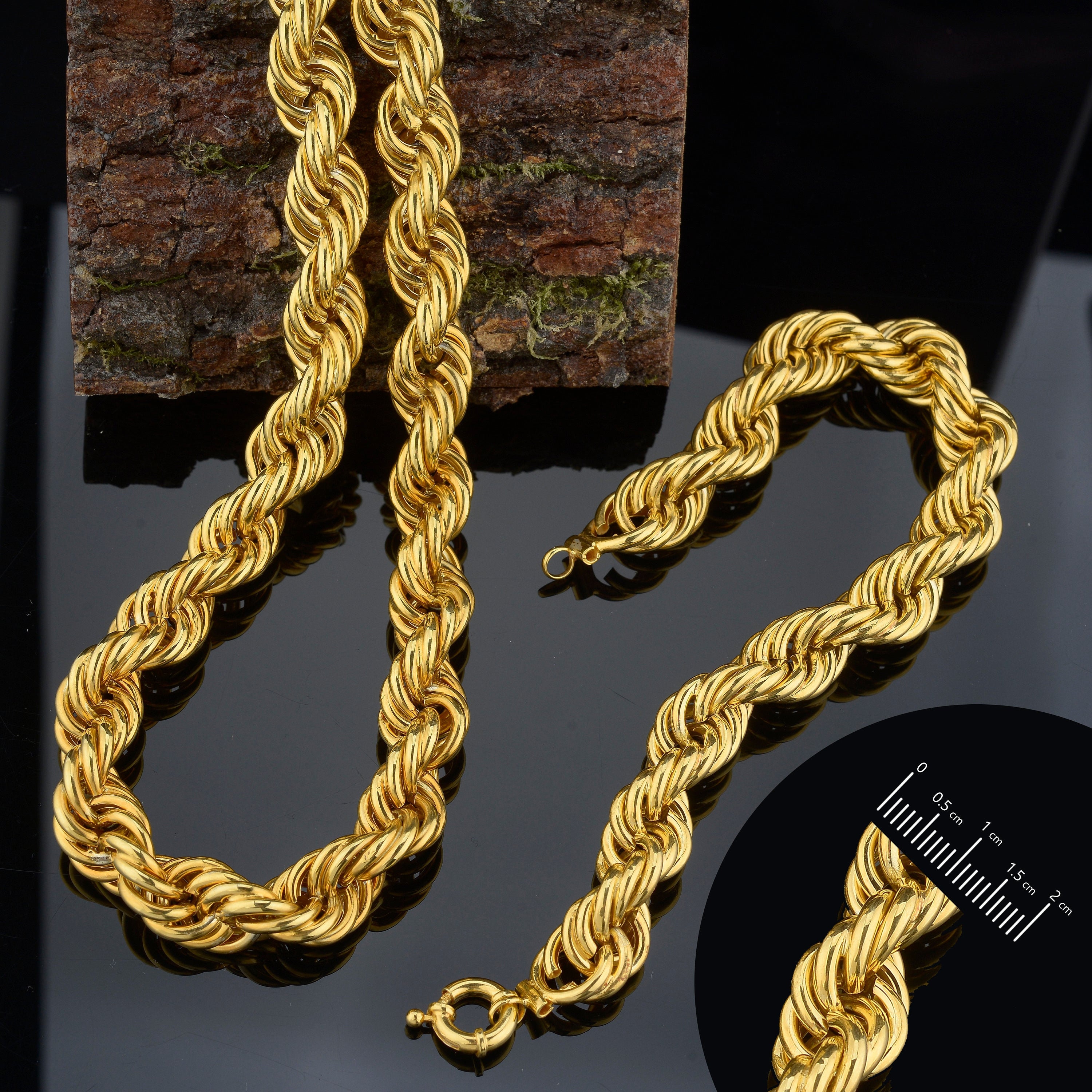 15 Mm Rope Gold Plated Silver Chain Bracelet & Necklaces for - Etsy