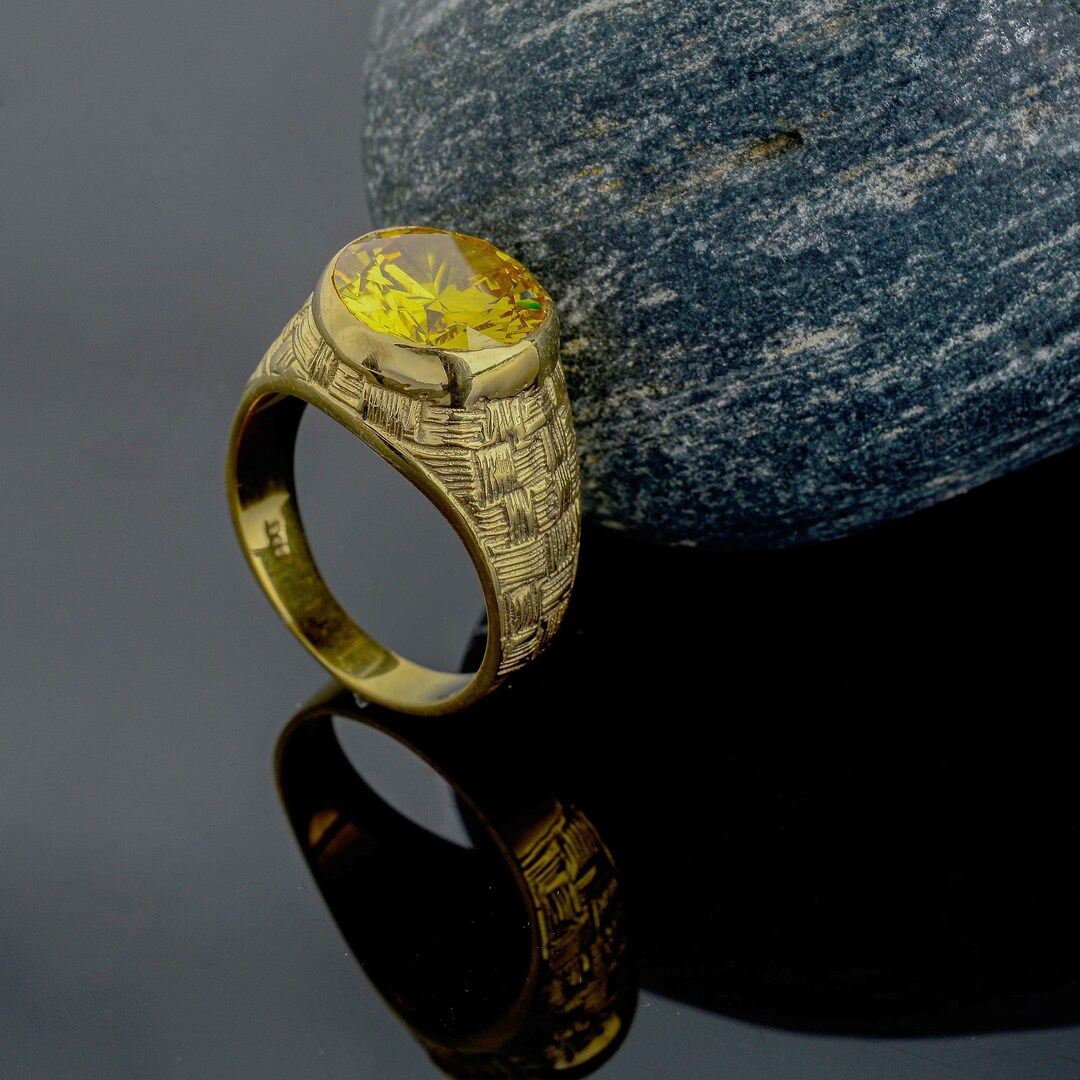 10k Gold Mens Ring, Citrine Gemstone Man Ring, Men Ring, Antique Style ...